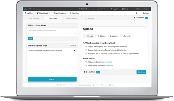 Secure online account for transcription, captioning, translation